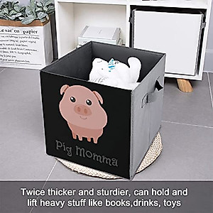 Cute Pig Momma PU Leather Collapsible Storage Bins Canvas Cube Organizer Basket with Handles