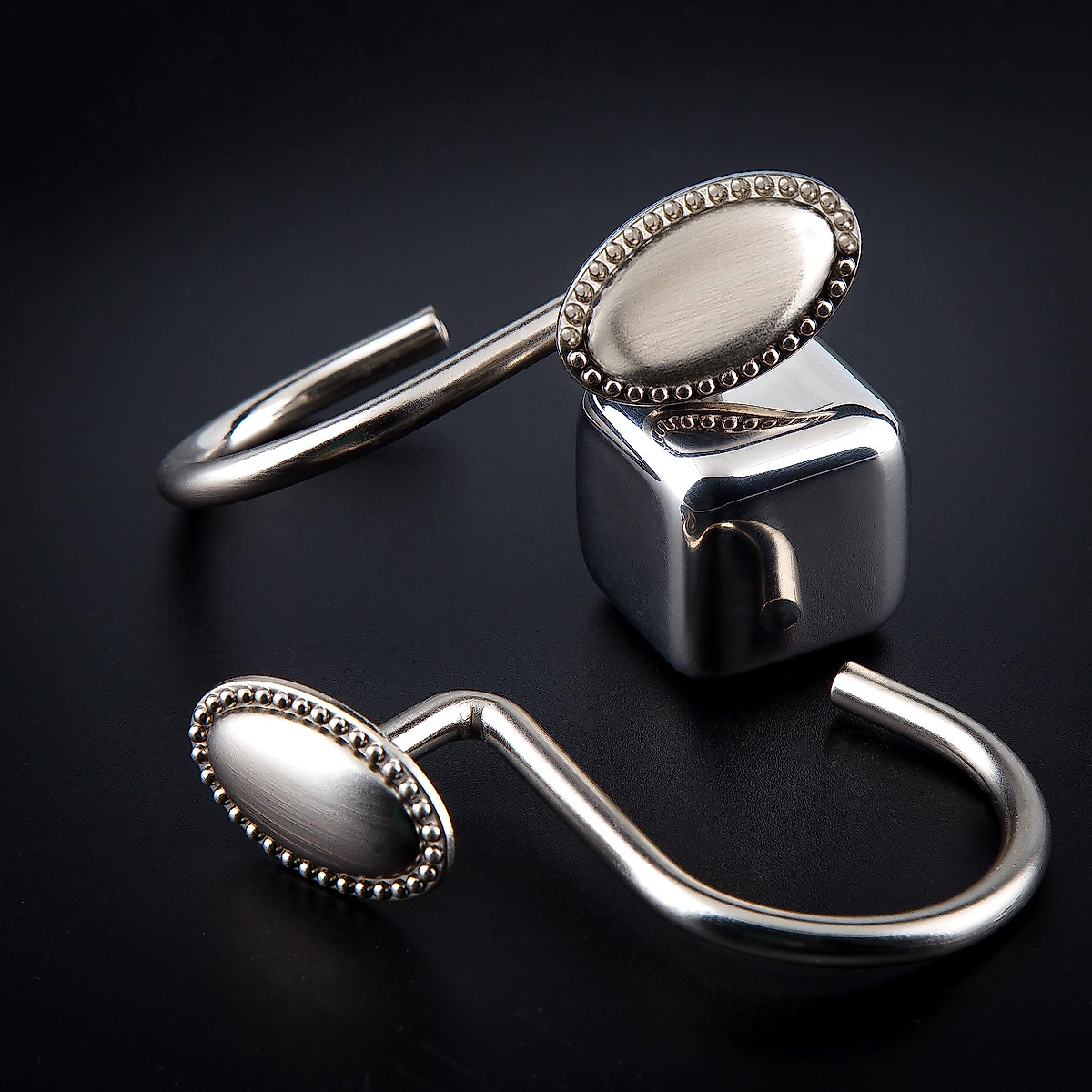 iToplin Brushed Nickel Shower Curtain Hooks, Decorative Shower Curtain Rings, Rust Resistant Metal Shower Hooks for Bathroom, Rust Proof Shower Hooks Hangers for Shower Curtain Rod, Set of 12