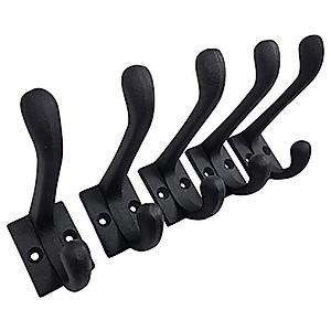 Claimed Corner Cast Iron Coat Hooks - Wall Mounted Rustic Farmhouse Matte Black Cast Iron DIY Coat Towel Hat Scarf Bags Hook 5-Pack