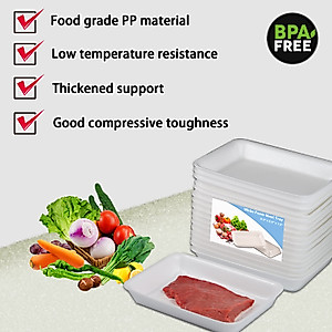 RIKICACA White Foam Meat Tray (25pcs/Pack - 8.3" x 5.9" x 1.2") with White Meat Absorbent Pad, Disposable Standard Supermarket Food Tray