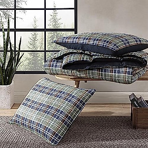 Eddie Bauer Comforter Set Reversible Plaid Alt Down Bedding with Matching Shams, Home Decor for Colder Months, Queen, Rugged Navy