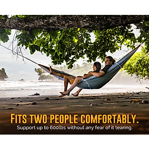 Ryno Tuff X-Large 2 Person Camping Hammock with Mosquito Net - Compact Double Hammock with Bug Net, Pocket, Tree Straps & Heavy Duty Carabiners - Parachute Grade Nylon Can Hold Over 600lbs of Weight
