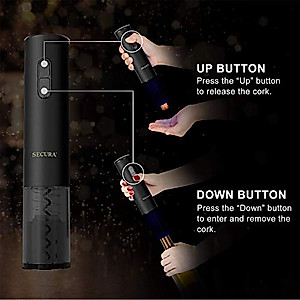 Secura Electric Wine Opener, Automatic Electric Wine Bottle Corkscrew Opener with Foil Cutter, Rechargeable (Black)