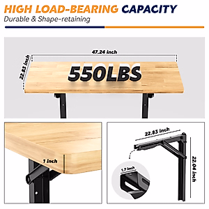Ultrawall 48" Wall Mounted Folding Workbench, Heavy Duty Foldable Work Table, Collapsible Desk for Workshop, Garage, Office, Home, Holds Up to 550 lb