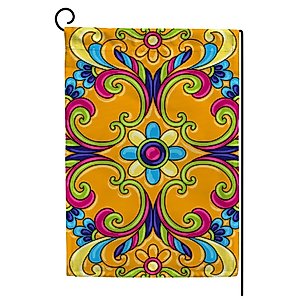 Mexican Talavera Ceramic Tile Holiday Garden Flag Vertical Double Sized Durable Polyester Fabric Non-Fade Outdoor Decoration Flag Banner for Christmas Halloween 12x18in