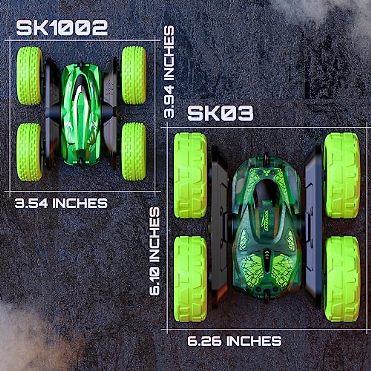 SHARKOOL Remote Control Car | 2.4Ghz Mini RC Cars with Rechargeable Battery, 360° Flips Rotating Double Side Stunt Car | Electric Toy Cars for Kids | Birthday Gift for Boys &amp; Girls-Green