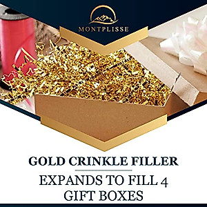 Montplisse Gold Crinkle Paper, 1 LB. Bag. Gold Crinkle Cut Paper Shred filler gold for Gift Box & Baskets, Wedding & Christmas Gifts. Gold Shred for 4 gift boxes.