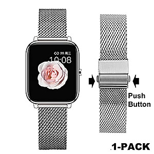 smaate Watch Band Compatible with P22 Donerton, Popglory, CanMixs 1.4inch; Motast Mugu Chalyh P36A P36B, AGPTEK LW31 1.69inch Smartwatch, 20mm Mesh Milanese strap, Safety Clasp, Silver