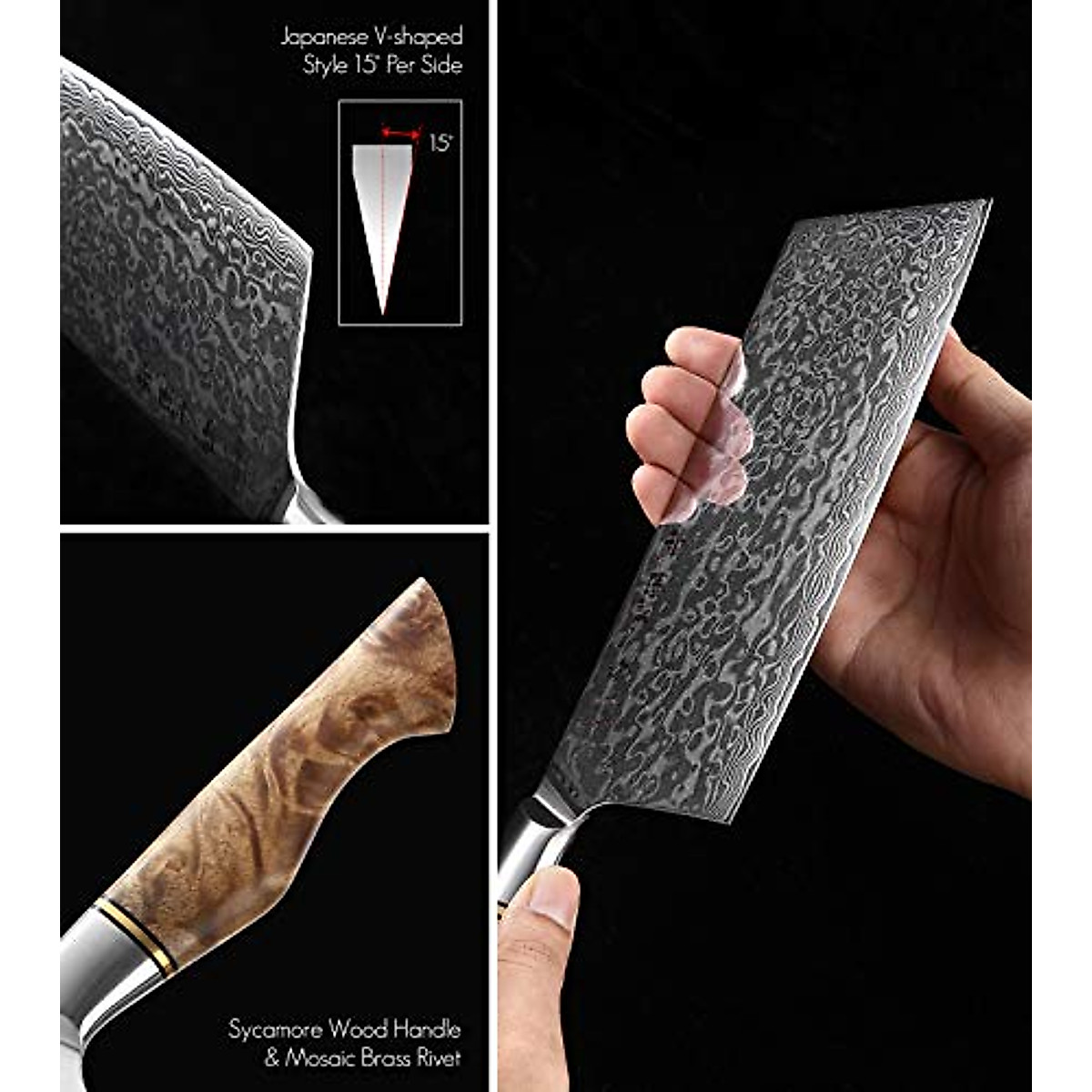 HEZHEN Meat Cleaver Butcher Knife Kitchen Vegetable Cleaver Chinese Chef Cooking Knife 6.8 Inch 67-Layer Damascus Steel Forged Sharp Utility Mincer Knife-Non-Slip Wooden Handle + Gift Box