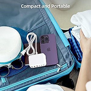 USB C Charger, 100W GaN 6 Port PD USB C and QC USB A Wall Charger Adapter Plug Cube, Super Fast Type C Charging Station Hub for iPhone 14 13 12 Pro Max, iPad, Samsung Galaxy, Pixel, 5ft Extension Cord