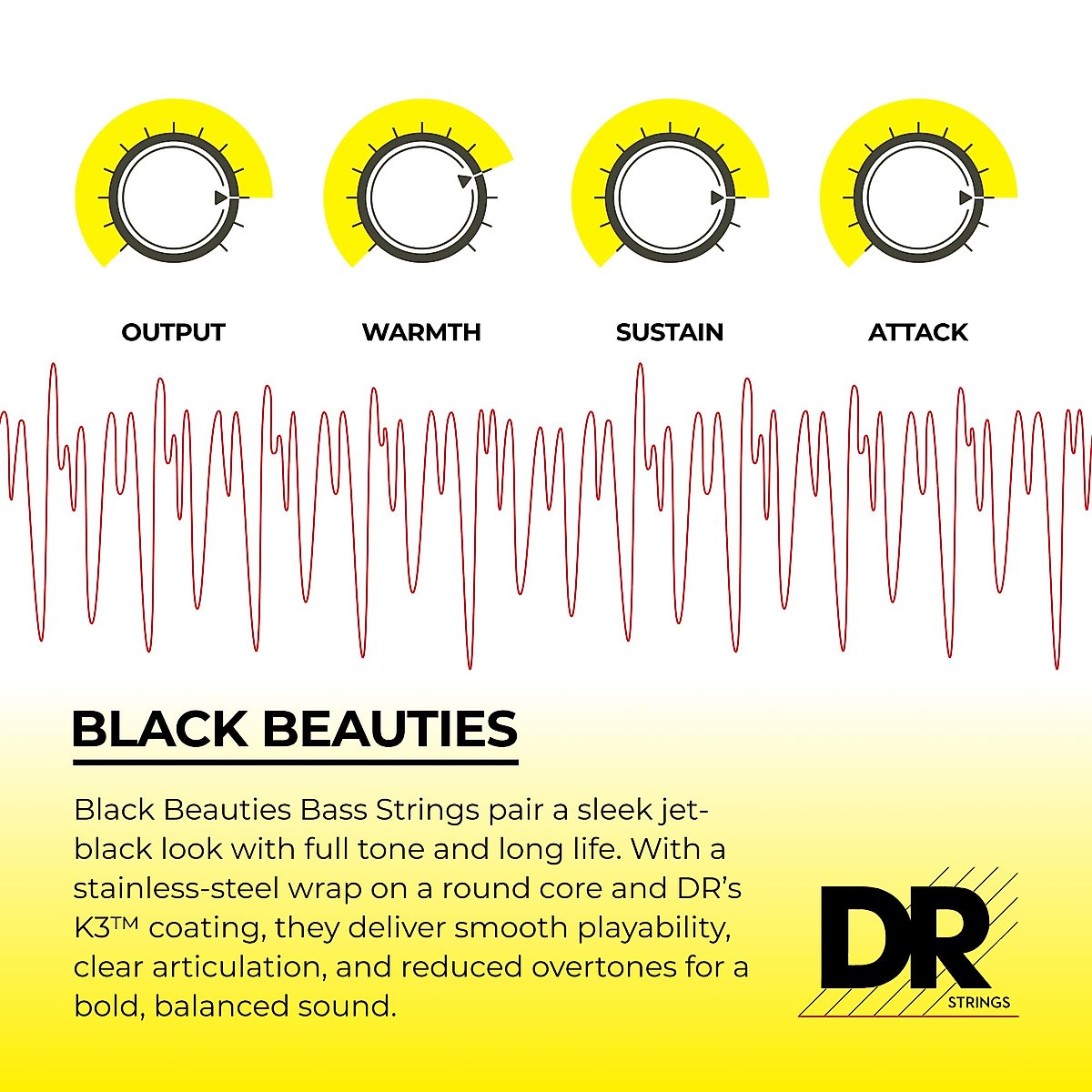 DR Strings Bass Guitar Strings, Black Beauties - Black Coated, 50-110 (BKBT-50)