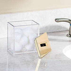 mDesign Plastic Rectangle Apothecary Canister - Organizer for Bathroom Vanity Countertop Shelf Decor - Holds Cotton Swabs, Soap, Makeup, Bath Salts - Lumiere Collection - 2 Pack - Clear/Gold