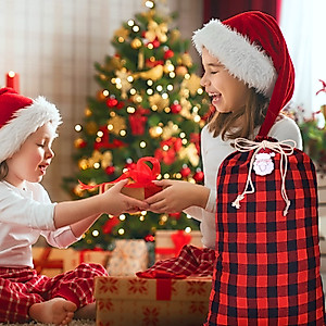 Aboofx 3 Pack Extra Large Christmas Bags with Drawstring, 31.5 x 17.7 Inch Large Plaid Fabric Bags Santa Sack Present Bags Stocking Storage for Christmas Party Xmas Ornaments Supplies