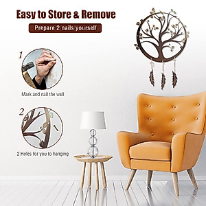 Topretty Tree of Life Metal Art Sculpture, Wall Hanging Tree Silhouette Decor with 3 Leaves, Tree Life Metal Hang Wall Artwork Plaque for Balcony Porch Living Room Garden Bedroom Office, 11'' x 11''