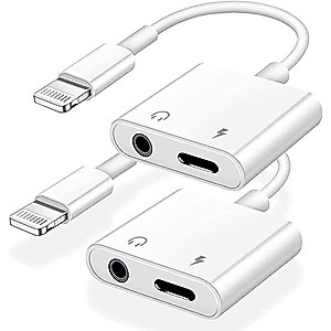 esbeecables [Apple MFi Certified] 2 Pack Headphone Adapter for iPhone, 2 in 1 Lightning to 3.5mm AUX Audio + Charger Splitter Compatible with iPhone 14/13/12/11/XS/XR/iPad, Support Call+Music Control