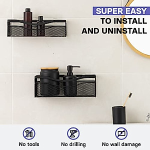 KINCMAX Mesh Shower Caddy (2-Pack), Rustproof Stainless Steel, Adhesive Wall Mount Baskets with Hooks, Mesh Design (Matte Black)