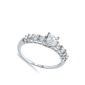 Square White CZ Beautiful Wedding Ring New .925 Sterling Silver Band Size 10