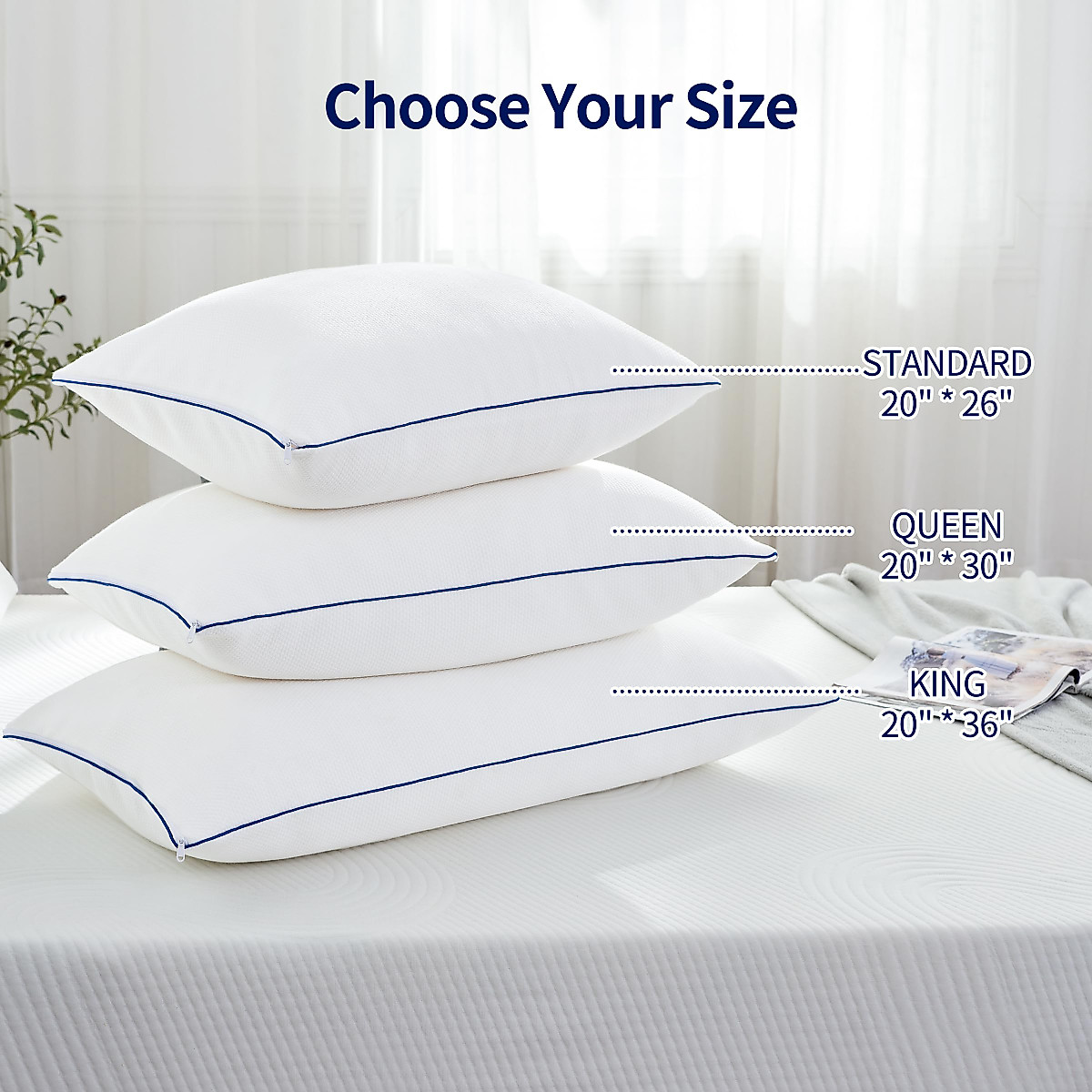 CHUN YI Shredded Memory Foam Pillows Queen Size Set of 2, Bed Pillows for Sleeping 2 Pack for Back Stomach Side Sleepers, Firm Pillows with Removable Cover 20x30 in