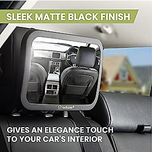 Large Shatterproof Baby Car Mirror - Safety Baby Car Seat Mirror - Baby Car Mirror for Back Seat Rear Facing Infant - Carseat Mirrors - Fully Assembled Baby Mirror For Car (Matte Black)