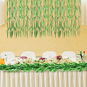 Riceshoot 200 Pcs Artificial Vine 1200 ft Artificial Hanging Leaves Vines Fake Vines Willow Garland Faux Willow Vines for Wall Balcony Garden Wedding Windowsill Party Wreath Supplies Decorations