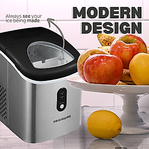 Frigidaire Stainless Steel Ice Maker Machine - Heavy Duty - Makes 26 lbs of Clear Ice Per Day - Digital LED Control Panel - Transparent Window - 1.2 Quart Water Reservoir - Stainless Steel