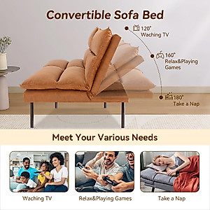 Hcore Convertible Sleeper Futon Couch,Small Splitback Modern Sofa Sofabed, Light Brown