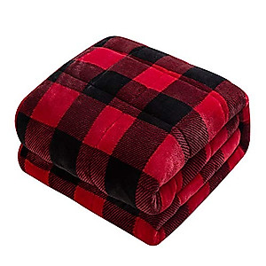 Dearfoams Super Soft Red Buffalo Plaid Weighted Blanket, 15 lbs, 48"x72"