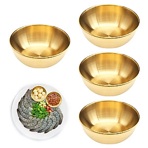 JJYHEHOT 4 Pcs Gold Stainless Steel Sauce Dip Bowls, Small Soy Sauce Dish Appetizer Plates, Sushi Seasoning Dipping Bowl