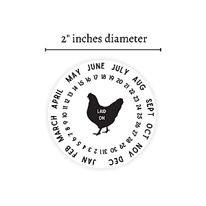 Eggs Laid On Date Stickers | 350 Pc Roll | 2" Round Stickers | Farm Fresh Stickers | Egg Carton Stickers | Black Chicken Design