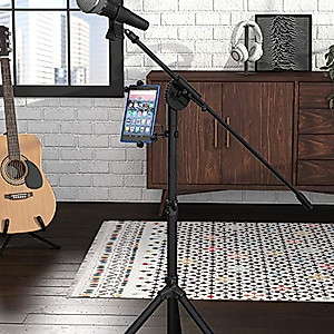 Amazon Basics Adjustable Tablet/iPad Mount Holder for Microphone and Music Stand, Black