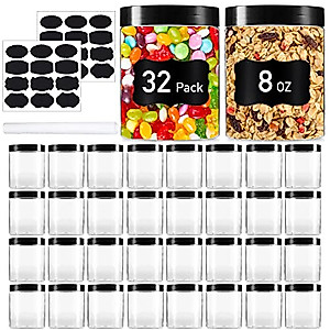 Aoeoe 32 Pack Plastic Jars with Lids, 8 oz Plastic Mason Jars, Clear Slime Containers, Round Storage Jars Bulk, Wide-Mouth Jars for Kitchen and Household Food Storage of Dry Goods, Creams and More