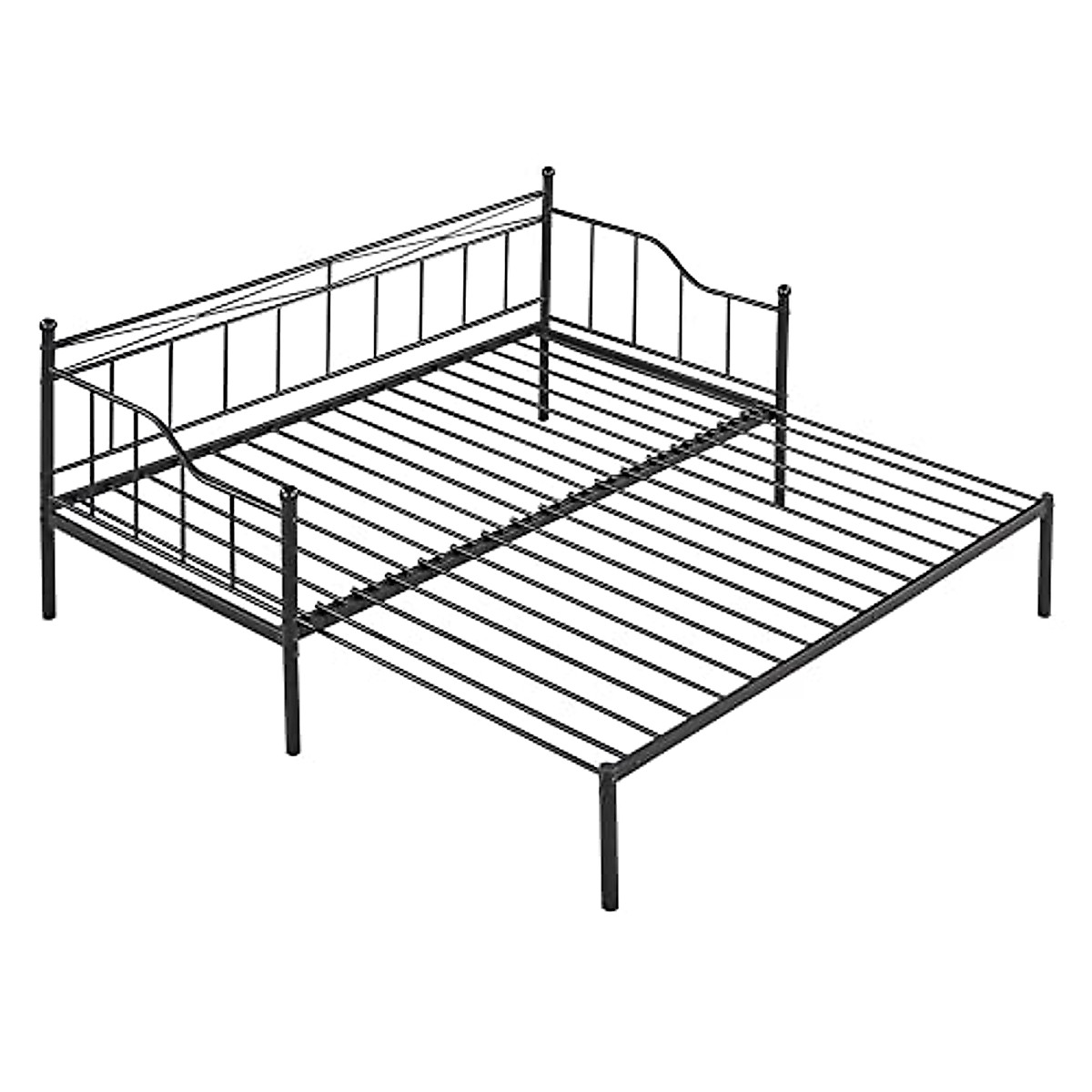 SOFTSEA Twin Size Metal Daybed with Trundle, Heavy Duty Daybed with Pop Up Trundle for Teens Adults Guests, Extendable Daybed Twin to King Size, No Box Spring Needed (Black)