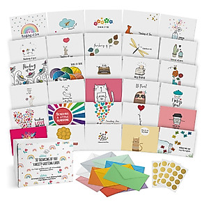 Dessie Unique Thinking Of You Cards With Greetings Inside, Assorted Color Envelopes, Gold Seals, Storage Box, 30 Large Cards