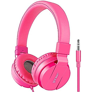 gorsun Kids Headphones, Lightweight Stereo Wired Toddler Headphones, Adjustable Headband Children's Headset for Smartphones Computer Pad Earphones(Pink)