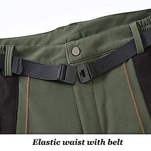 Rdruko Men's Snow Ski Pants Waterproof Insulated Winter Outdoor Hiking Fleece Pants with Belt(Army Green, US M)