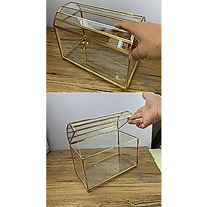 Gold Wedding Card Box with Slot and Lock - Glass Card Box for Wedding - Brass Wedding Gift Box for Cards - Wedding Gift Card Boxes Bin Container for Reception Bridal Baby Shower