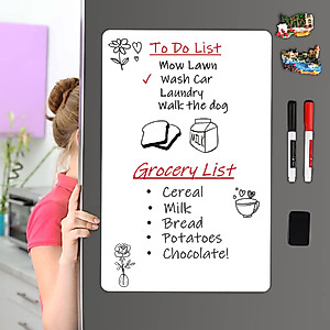 Magnetic Dry Erase Board Fridge White Board Sheet 20x13"-Easy to Write and Clean, Flexible Refrigerator Magnet Whiteboard Notepad for Home Kitchen Memo Grocery List, 2 Markers and Eraser with Magnets