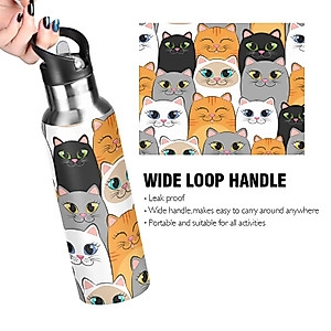 SUABO Cute Kittens Water Bottle Insulated for School Girls Boys, Stainless Steel Water Bottle with Straw, 20oz