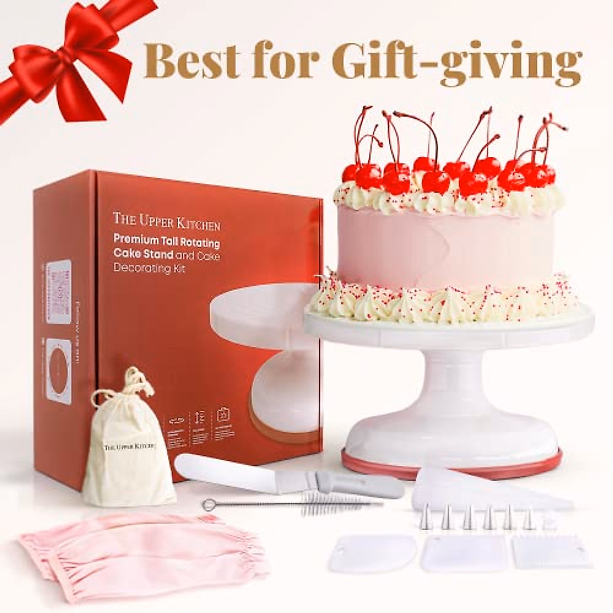 The Upper Kitchen Cake Spinner – Best Cake Spinner Turntable for Decorating, Tall Spinning Cake Stand for Decorating, Rotating Cake Stand, Small Revolving Cake Stand, White Cake Decorating Stand