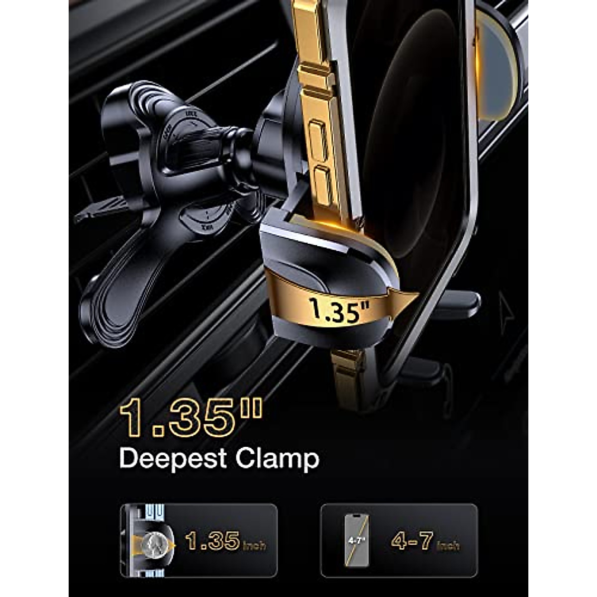 [Deepest Clamp] TORRAS Car Phone Holder Mount [Real Big Phones & Thick Case Perfectly] Universal Sturdy Hook Cell Phone Mount Air Vent [Never Fall Off] Fit for iPhone14 13 Pro Max Samsung Ultra 23 &All