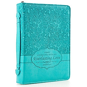 Christian Art Gifts Women's Fashion Bible Cover Everlasting Love Jeremiah 31:3, Turquoise Paisley Faux Leather, Medium
