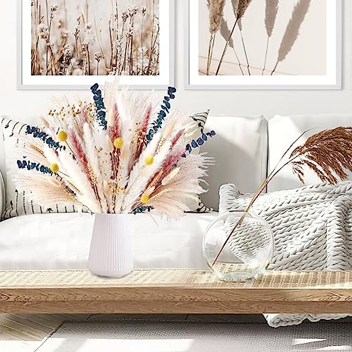 115pcs Dried Pampas Grass - Natural Pompas Grass Boho Dried Flowers Bouquet , DIY Short Pampas Grass Artistic Home Decor for Wedding Floral Arrangements and Bedroom