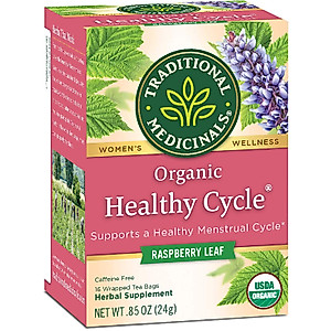 Traditional Medicinals Organic Healthy Cycle Raspberry leaf caffeine Free Herbal Tea 16 Ea 0.85 oz