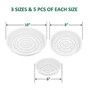 GROWNEER 15 Pack of 6, 8, 10 Inches Clear Plant Saucers Flower Pot Trays, with 15 Pcs Plant Labels, Plastic Plant Saucer Drip Trays for Indoor Outdoor Plants Garden