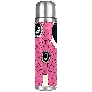 Stainless Steel Leather Vacuum Insulated Mug Flowers Thermos Water Bottle for Hot and Cold Drinks Kids Adults 16 Oz