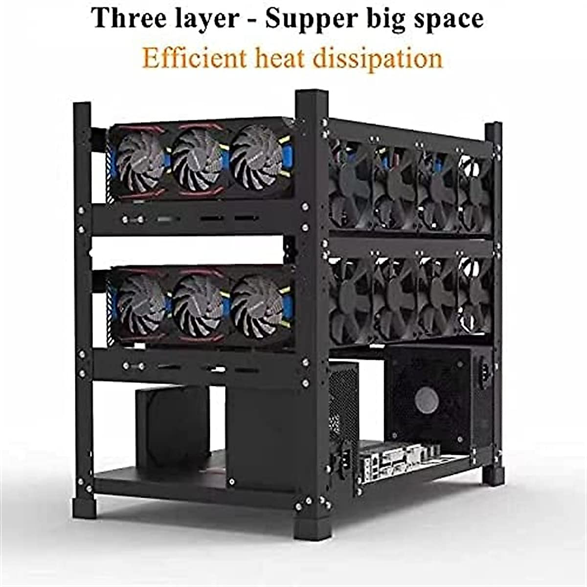 12GPU Stackable Mining Rig Frame, Steel Open Air Mining Rig Case, Solid Miner Frame for Crypto Ethereum ETH RVN Ergo Miner Mining Case Rack Fits Dual Power ATX Motherboard