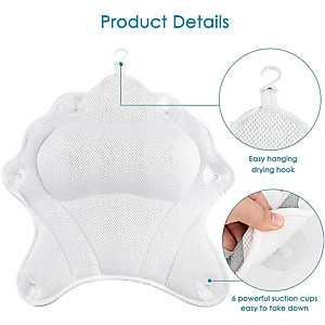 Bath Pillow, Bathtub Pillow Bath Pillow Bathtub Pillow, for Neck and Shoulder Spa Bathroom Accessories Bath Pillow 3D Air Mesh Comfortable Soft Bath Cushion with 6 Suction Cups for Tub Bath Cushion