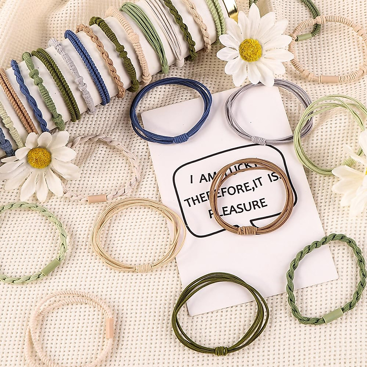 DIYDEC 32PCS Boho Hair Bracelets for Women Elastic Bracelets Hair Ties No Damage Hair Bands for Girls Thick Thin Long Curly Hair Accessories(B Style)