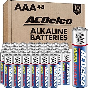 ACDelco 48-Count AAA Batteries, Maximum Power Super Alkaline Battery, 10-Year Shelf Life, Reclosable Packaging