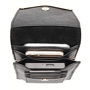 Trendy Phone Case Wallet Crossbody Purse Card Slots Holder Detachable Strap Shoulder Bag (Black-LM6302AB)